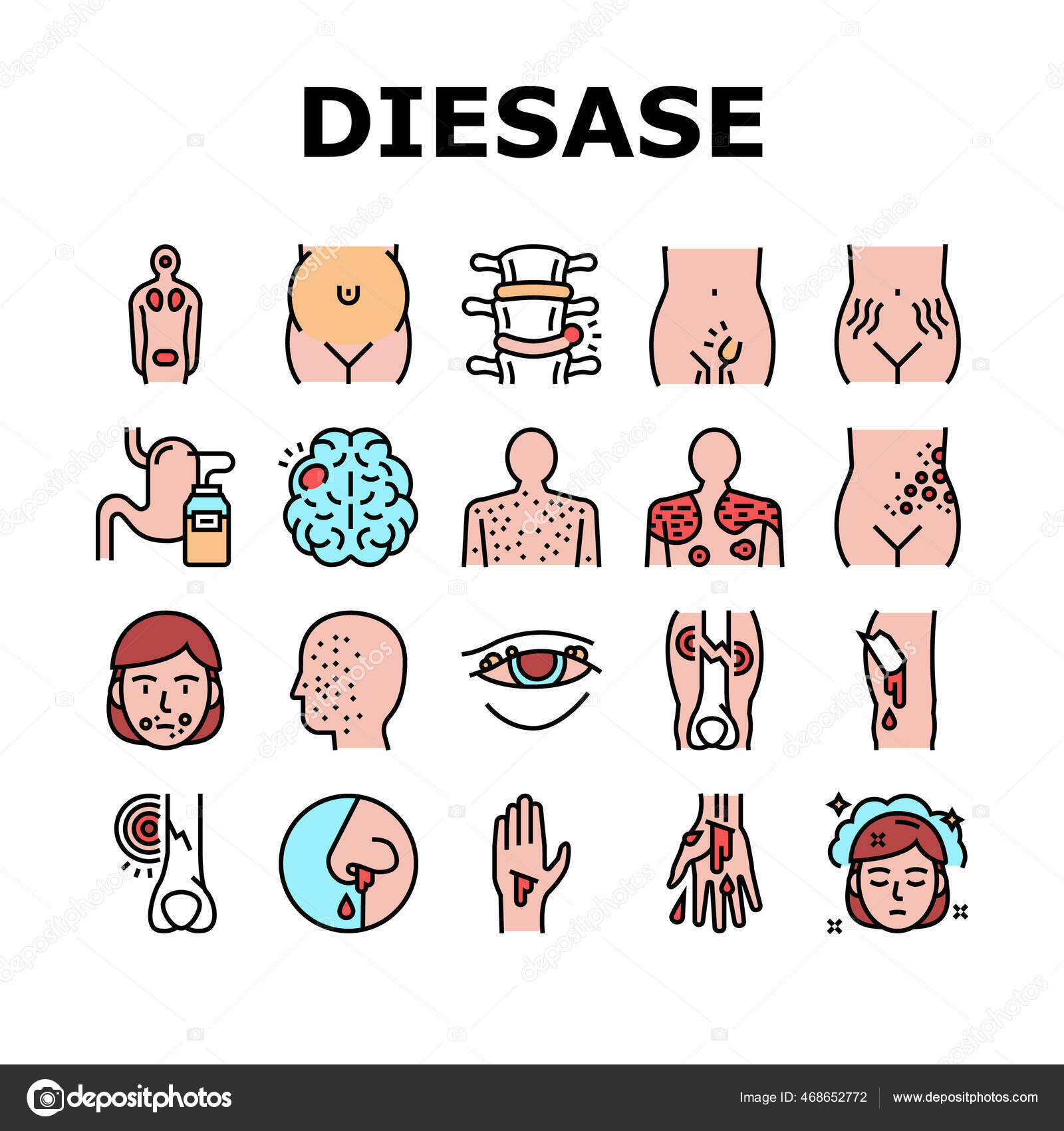 Disease Health Problem Collection Icons Set Vector Stock Vector Image ...