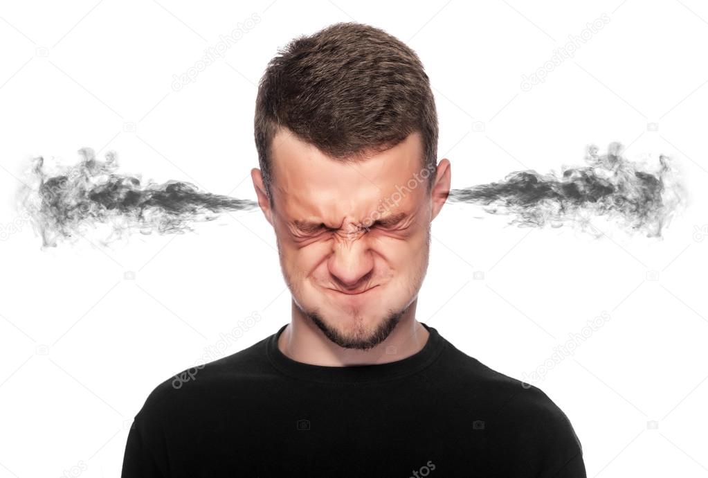 Angry man with smoke coming out from his ears. — Stock Photo ...