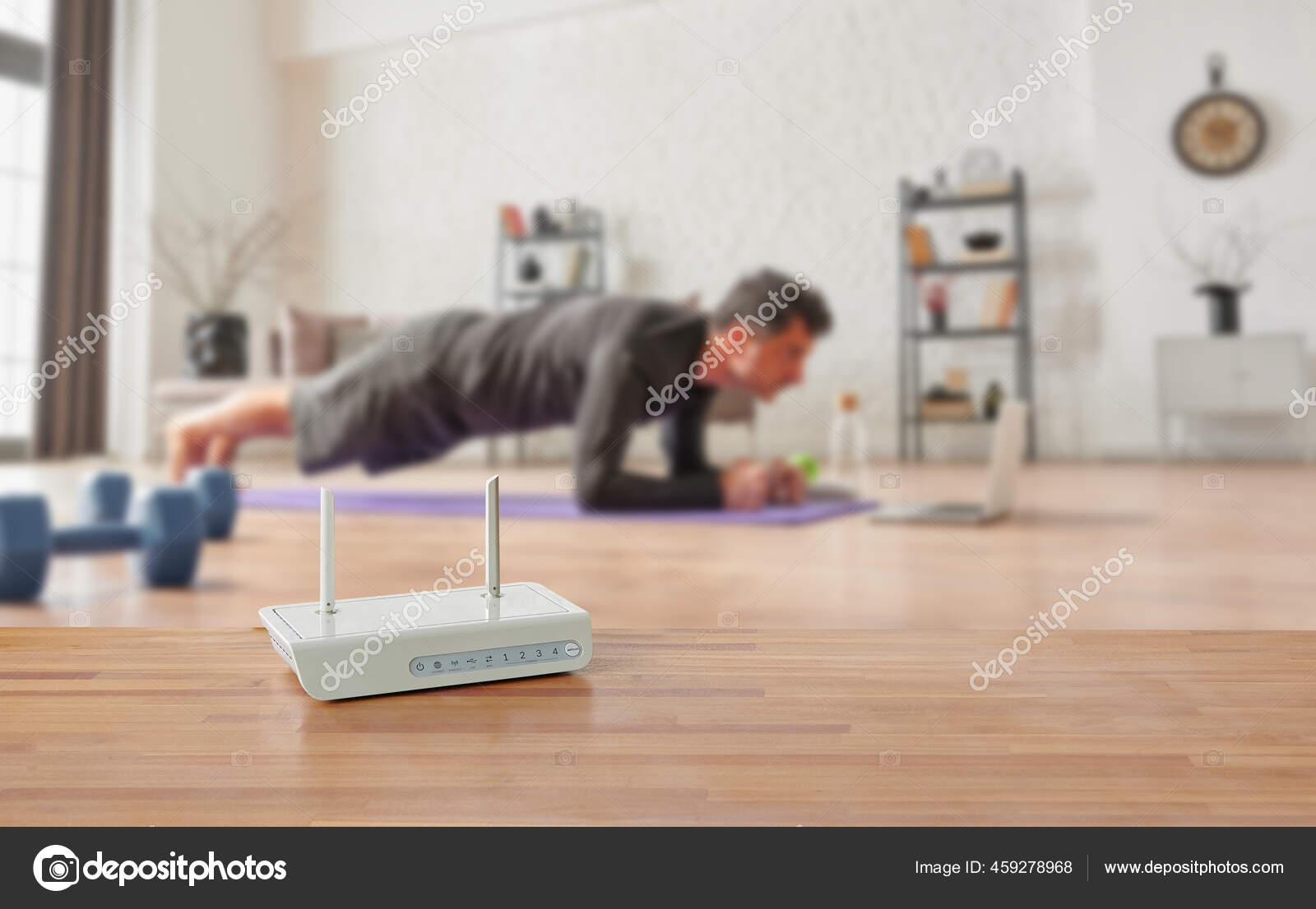 Modem Router Box Table Living Room Background Blur Concept Stock Photo ...