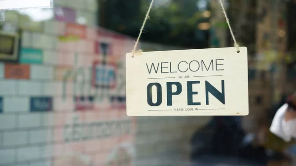 Open Closed Flip Sign Front Coffee Shop Restaurant Glass Door — Stock ...
