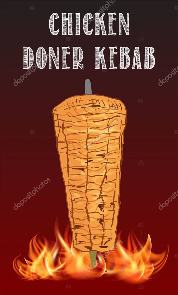 Pollo Doner Kebab cocina e ingredientes para kebab. Elementos de diseño ...