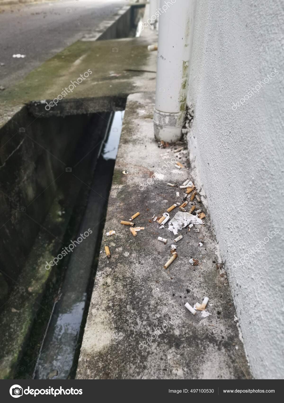 Leftover Cigarette Butts Corner Dirty Drain — Stock Photo ...