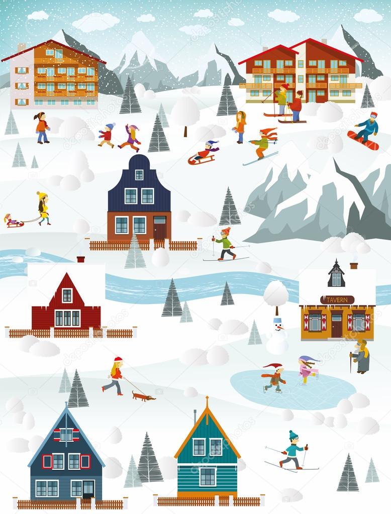 Winter landscape and winter activities Stock Illustration by ©jiri ...