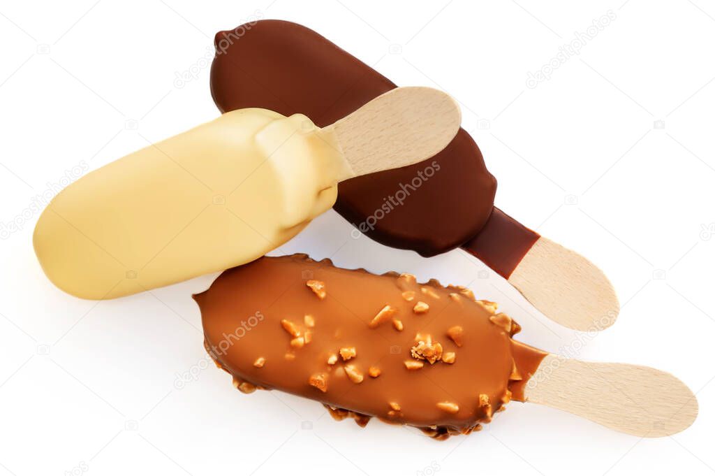 Palillo de helado aislado sobre fondo blanco. Barra de helado esquimal ...
