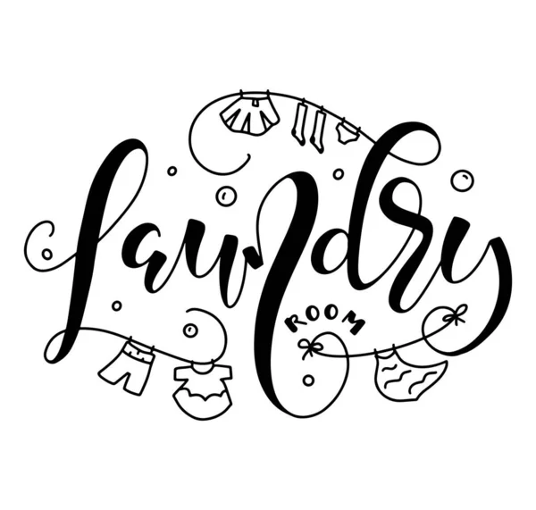 Laundry multicolored calligraphy isolated on white background. Vector ...