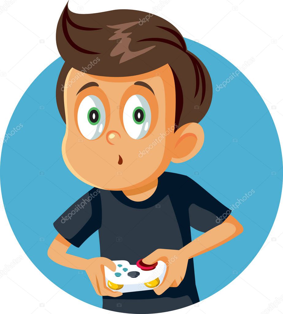Niño Jugando Video Juego Vector Dibujos Animados Ilustración Vector de ...