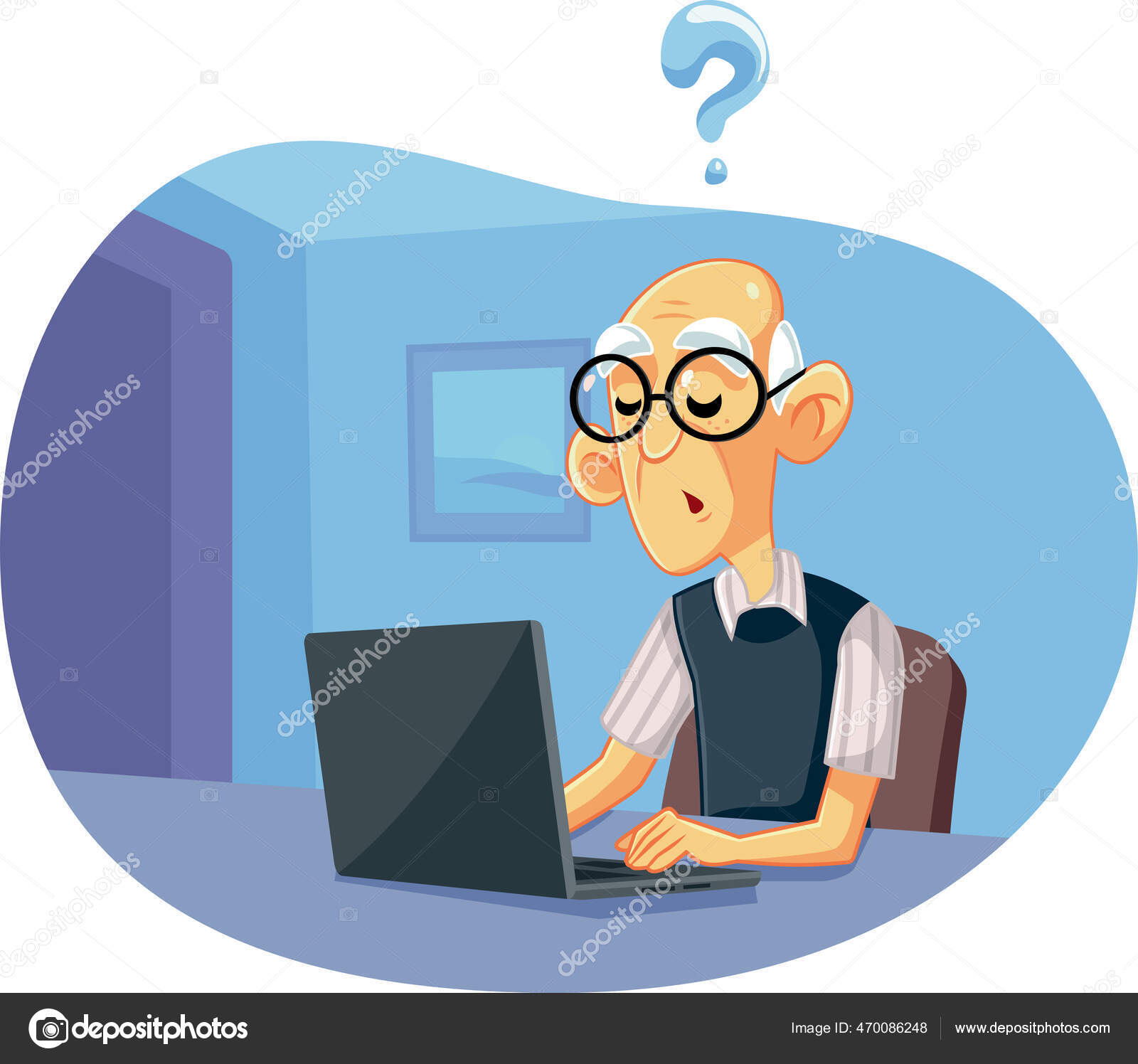 Senior Old Man Having Problems Operating Computer Stock Vector Image by ...