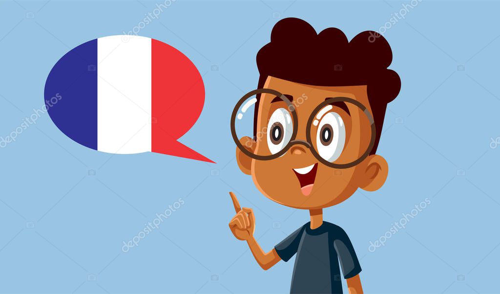 Niño Inteligente Aprendiendo Hablar Francés Vector de stock por ...