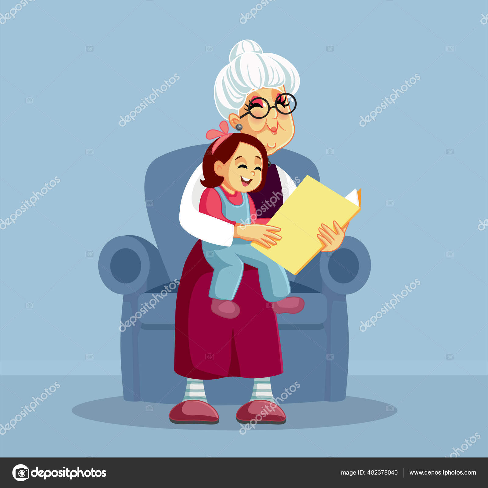 Abuela Leyendo Libro Cuentos Nieta vector, gráfico vectorial © nicoletaionescu imagen #482378040