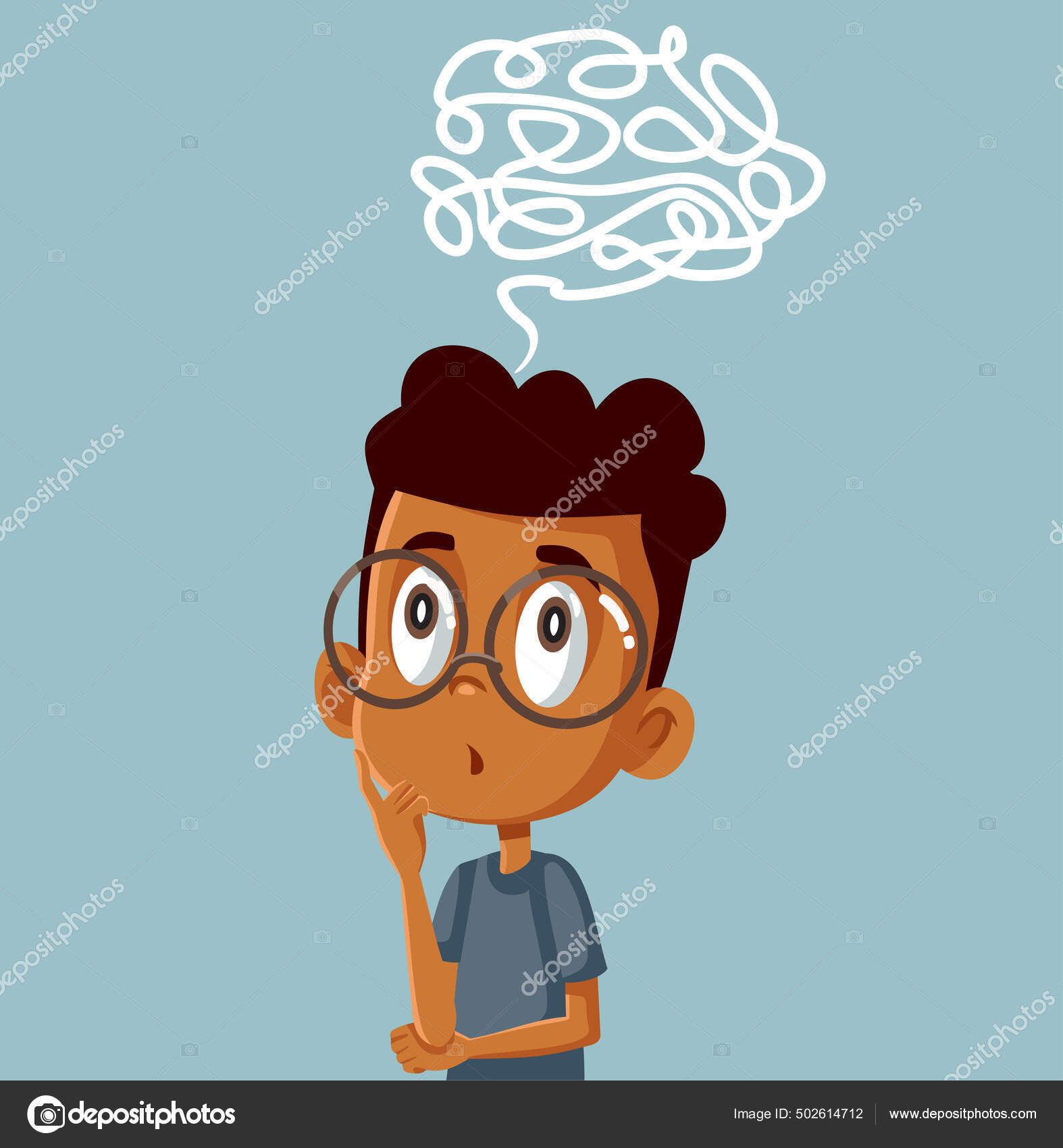 Pequeño Desconcertado Solucionando Problema Lógico Vector Dibujos ...