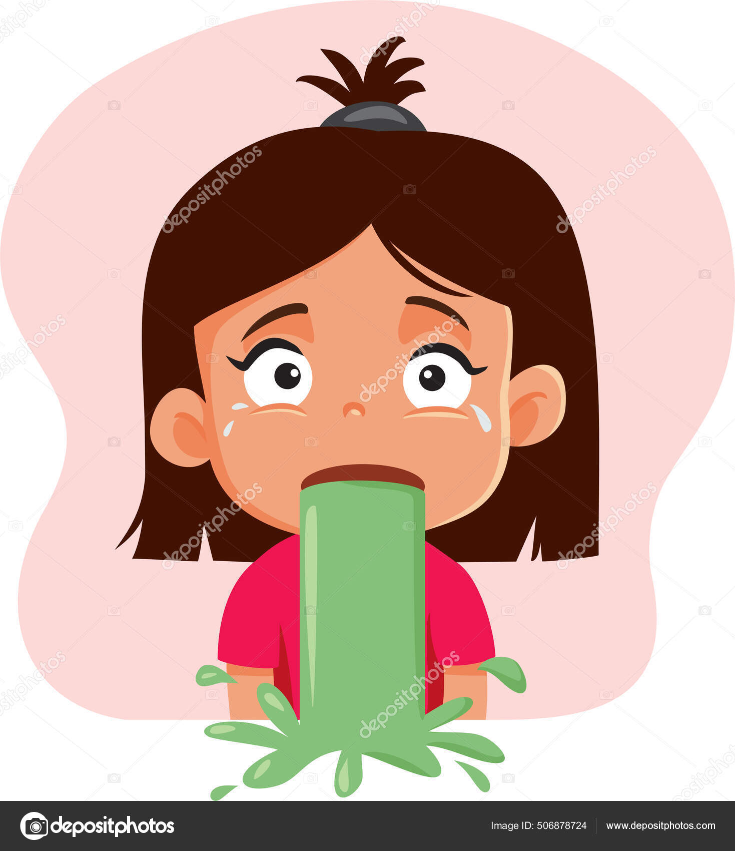 Menina Vómitos Sentimento Doente Vector Cartoon Vetor de ...