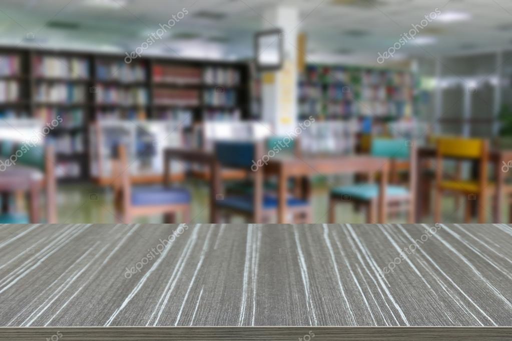 Empty wooden table with book shelf, wooden desk and chair for re Stock ...