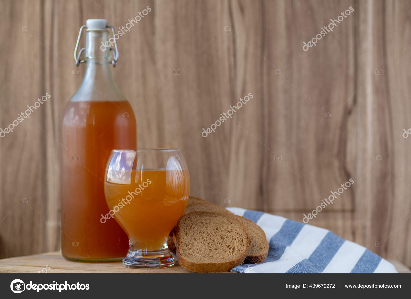 Traditional Russian Cold Rye Drink Kvass Glass Jug Wooden Table — Stock ...