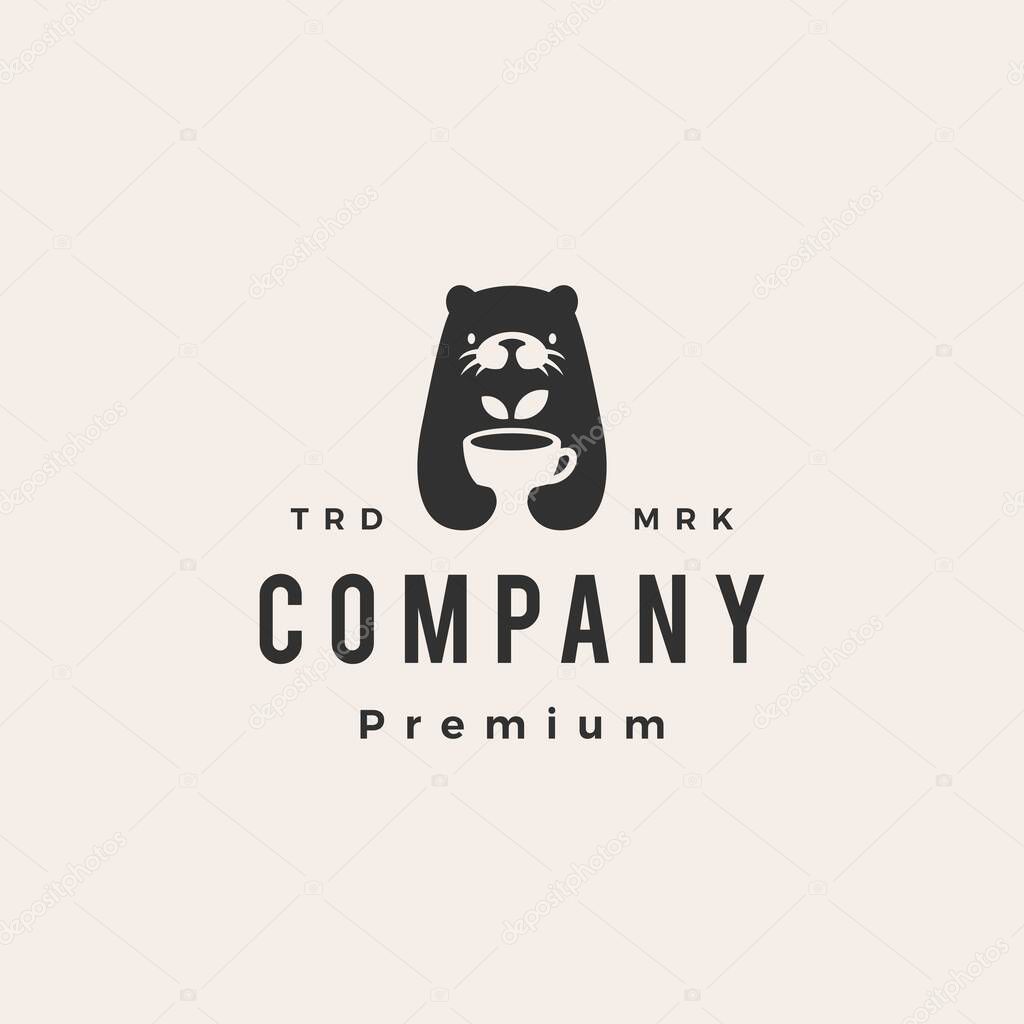 nutria té hoja bebida hipster vintage logo vector icono ilustración 2023