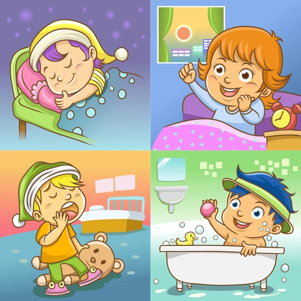 Vector illustration of kids daily routine activities premium Stock ...