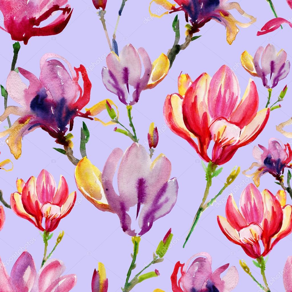 Watercolor magnolias pattern Stock Photo by ©olies 67817521
