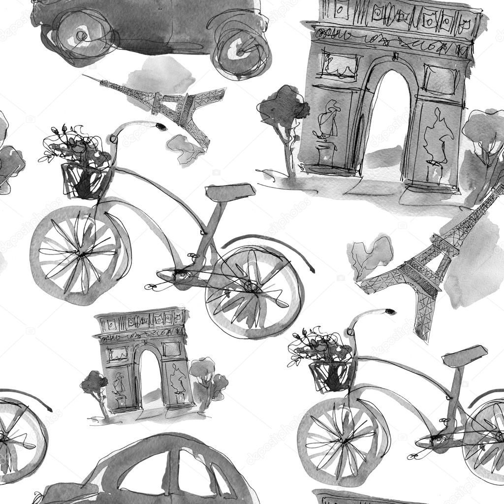 Paris landmark, watercolor seamless pattern. — Stock Photo © olies ...