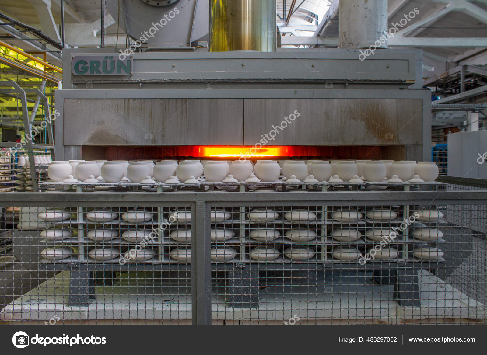 White Blanks Unfired Ceramic Pots Lids Racks Placed Muffle Kiln Stock ...