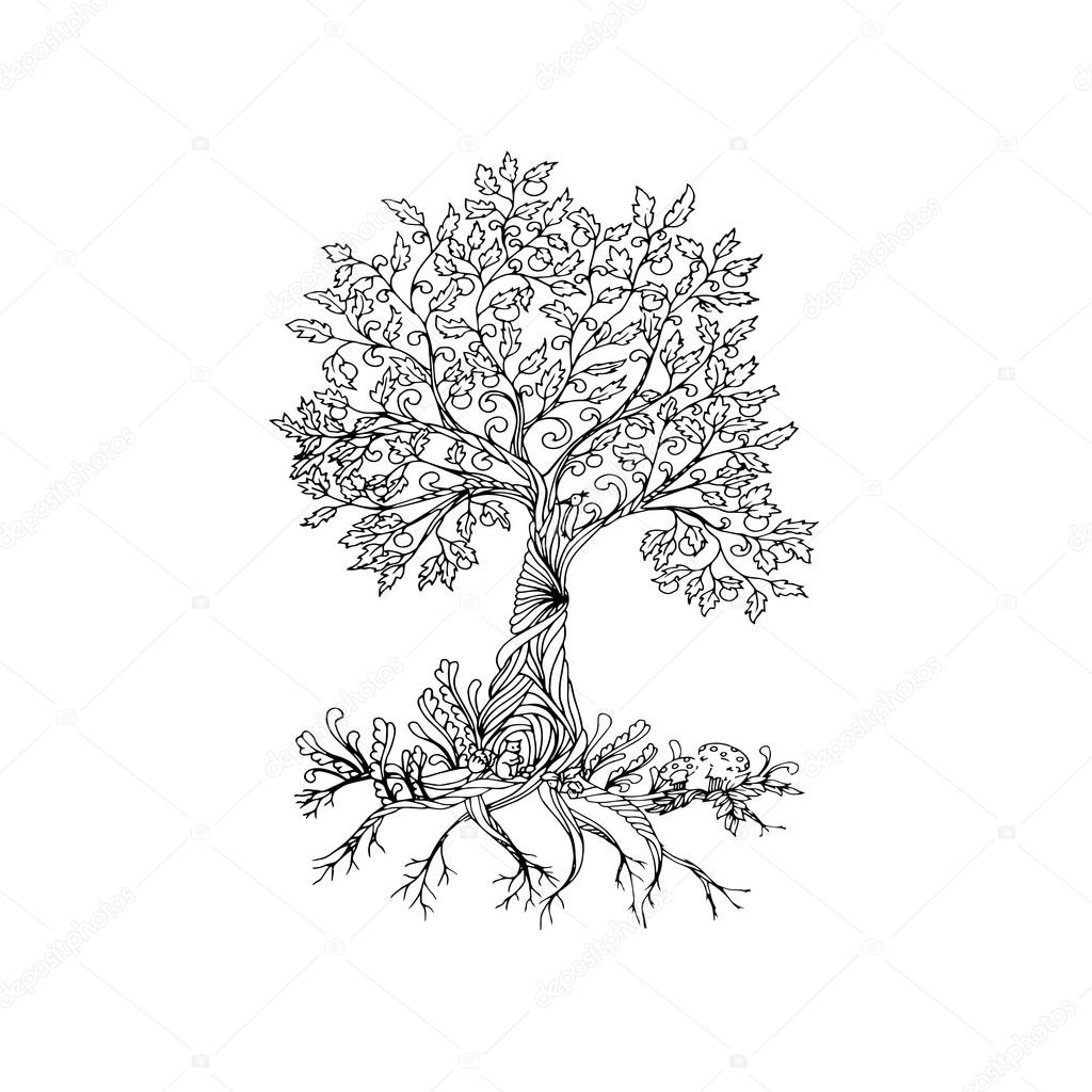 Black line art tree. Stock Illustration by ©ilonitta #111732522