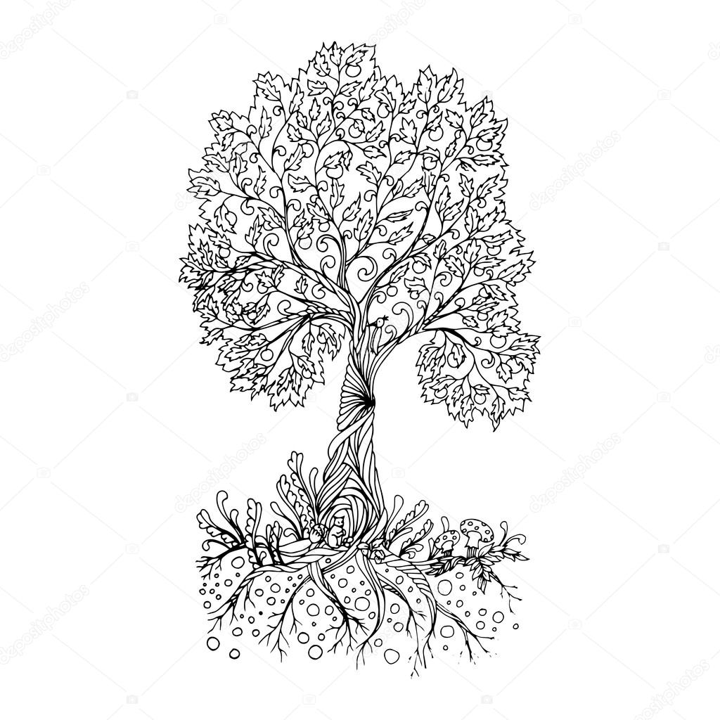 Black line art tree. Stock Illustration by ©ilonitta #111732558