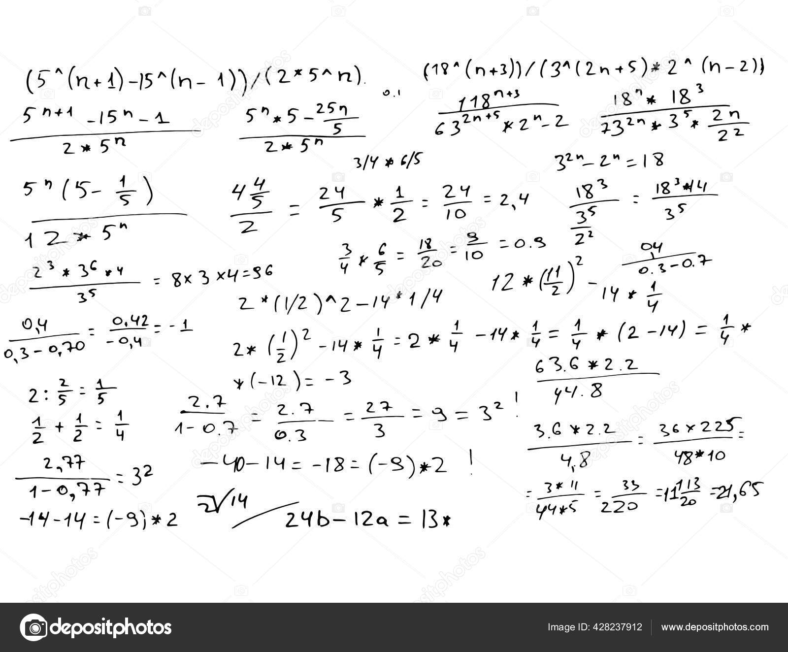 Mathematical Equations Written Hand White Background Vector ...