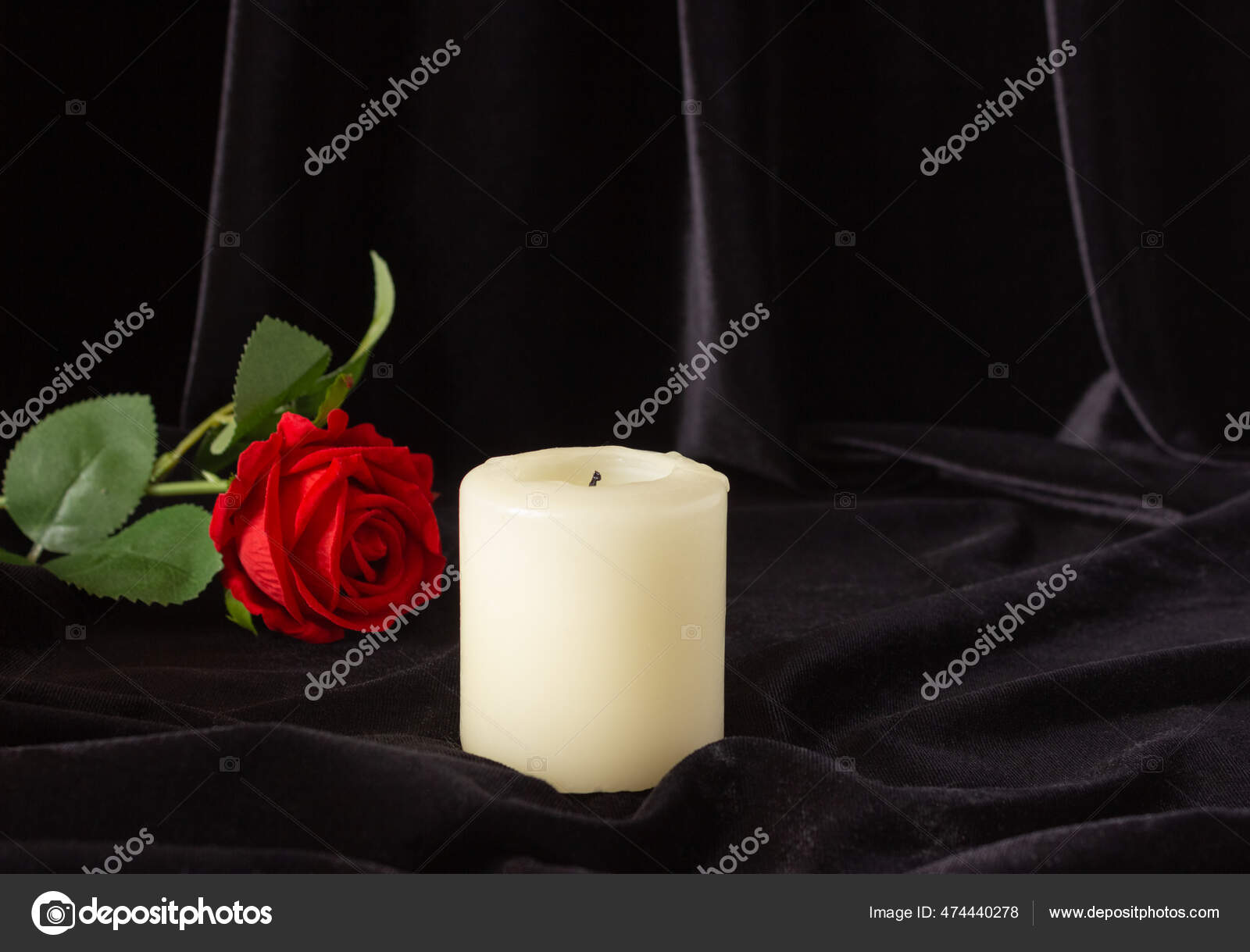 Extinguished Candle Red Rose Black Background Concept Mourning ...