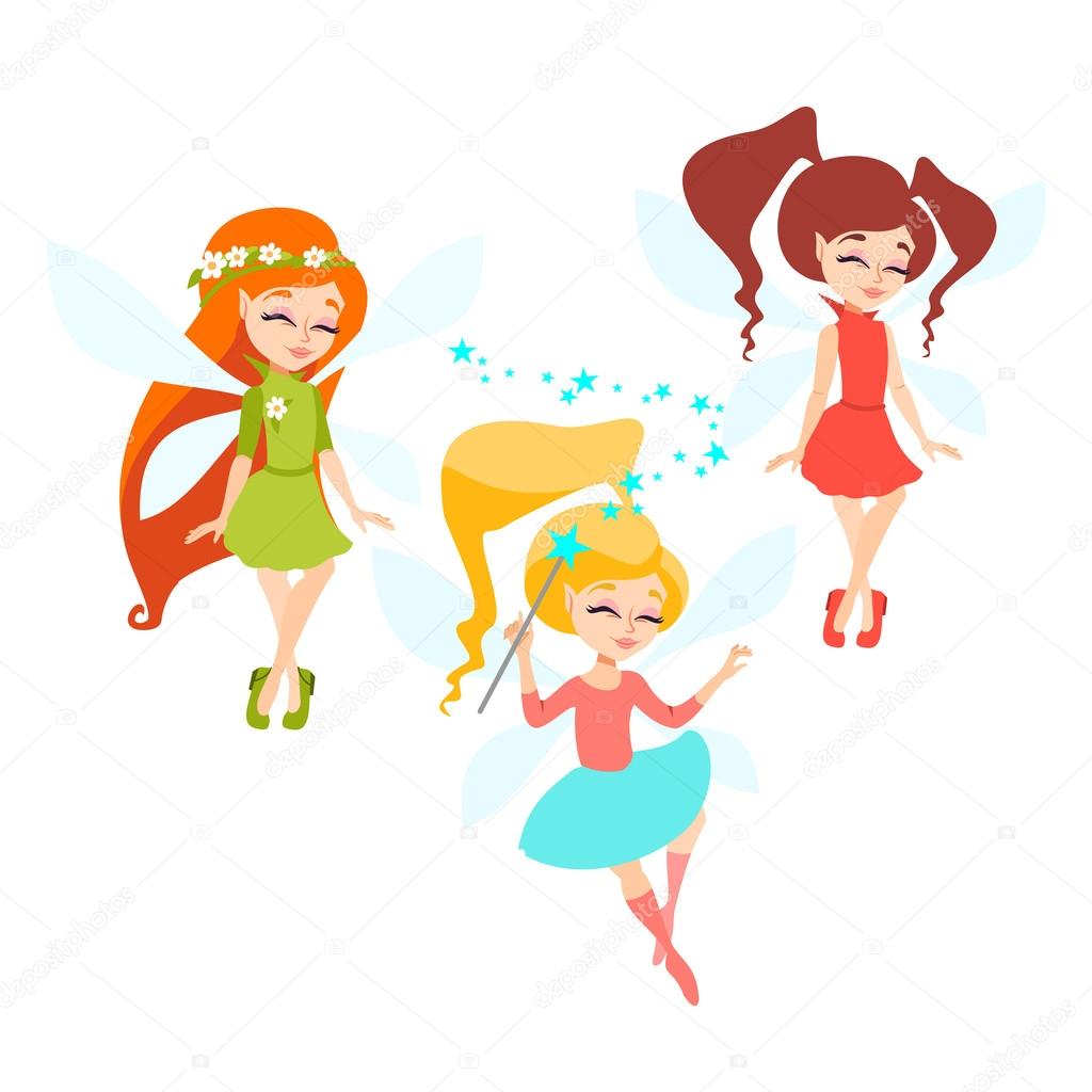 Lindo dibujos animados hadas voladoras Vector de stock #103127604 de ...