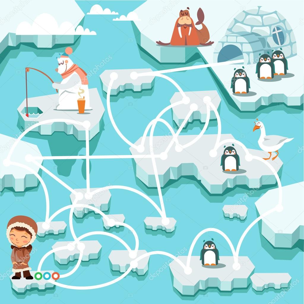 Cute cartoon north pole maze game — Stock Vector © funnyclay #103132158