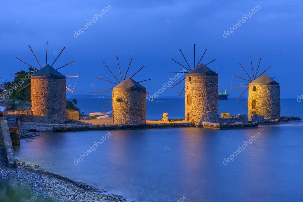 Ancient windmills of chios at night — Stock Photo © kokal #74310439