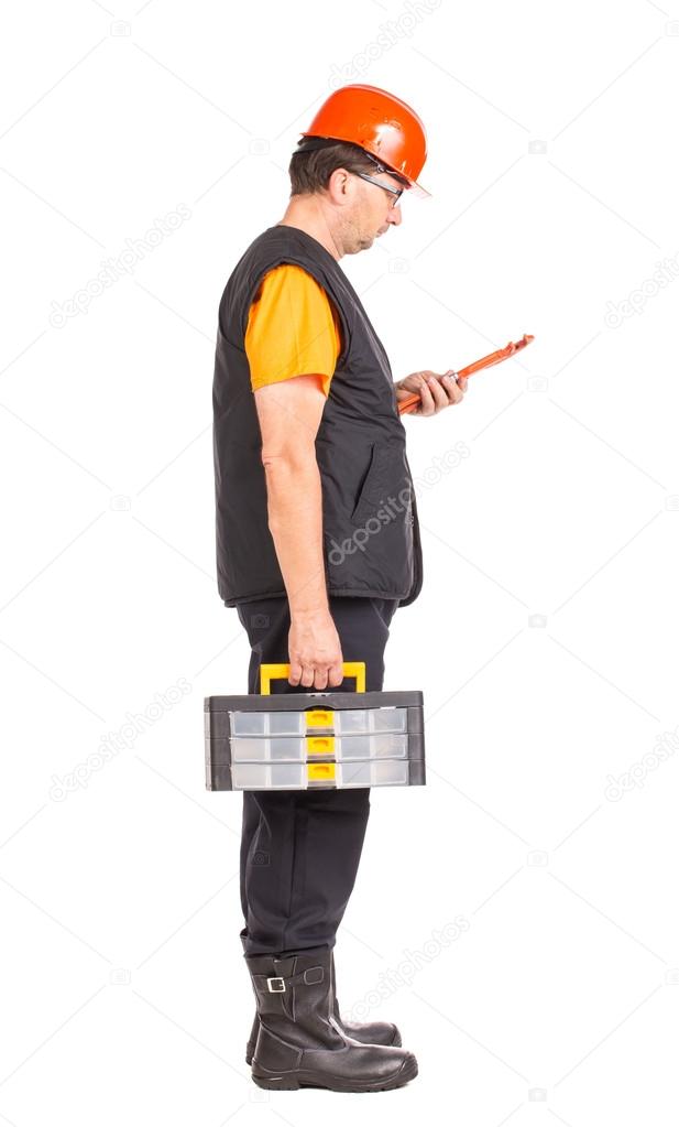 Man holding tool box. — Stock Photo © indigolotos #54737805