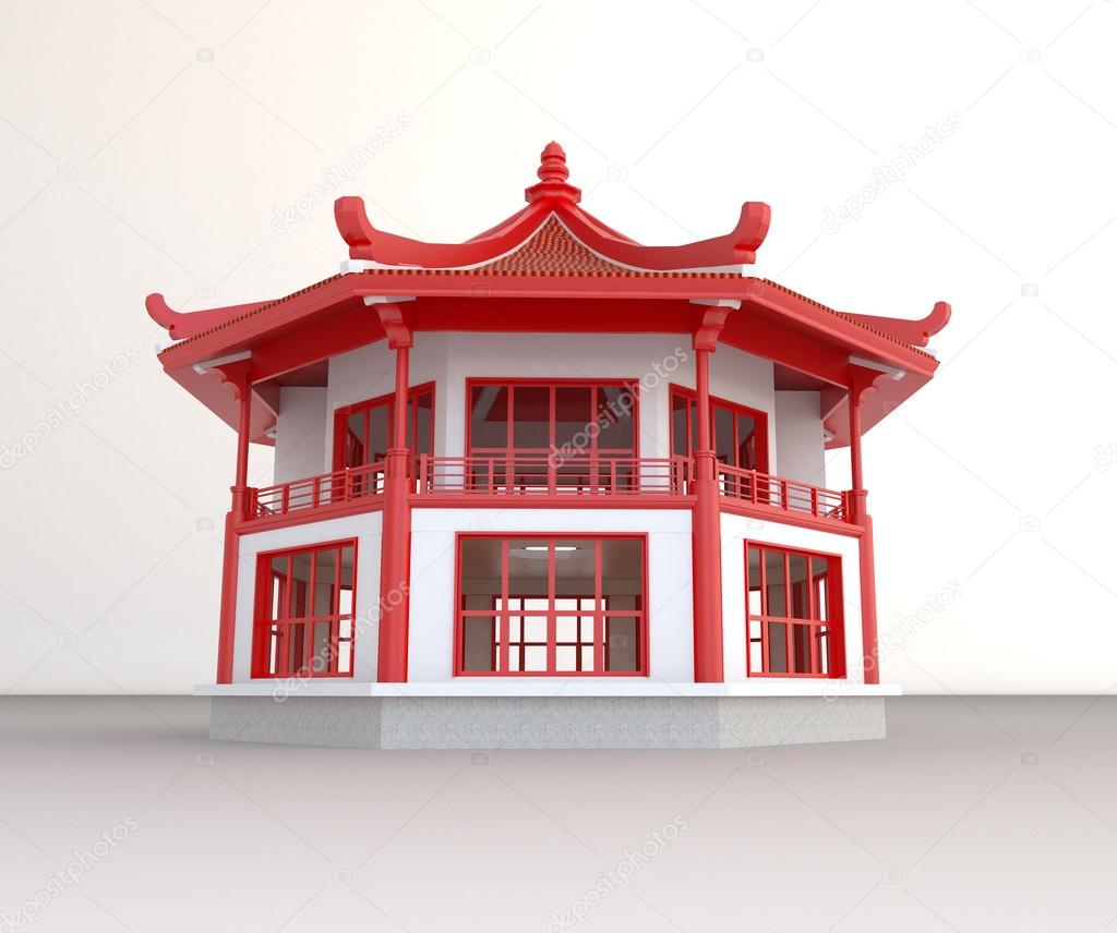 Simple 3D Chinese tradition pavilion temple architecture building ...