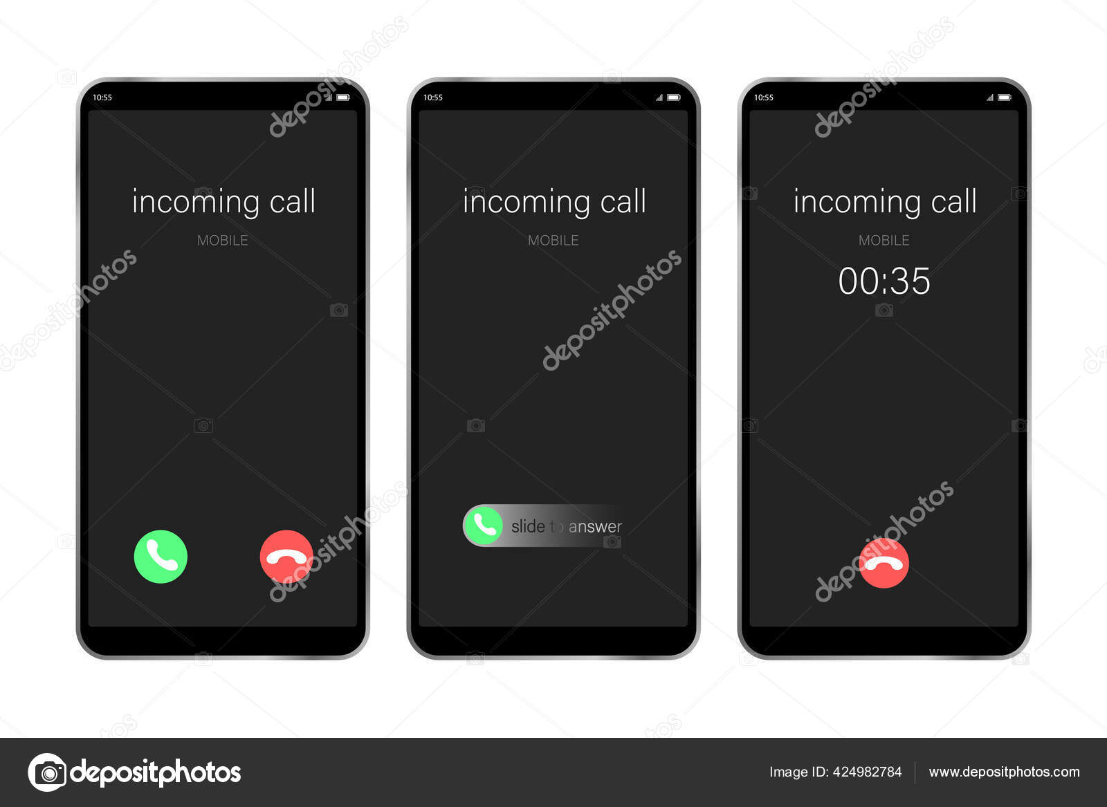 Mockup incoming call, smartphone interface vector template. Flat UI, UX ...