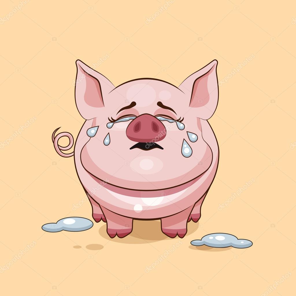 Emoji carácter aislado de dibujos animados Cerdo llorando, muchas ...