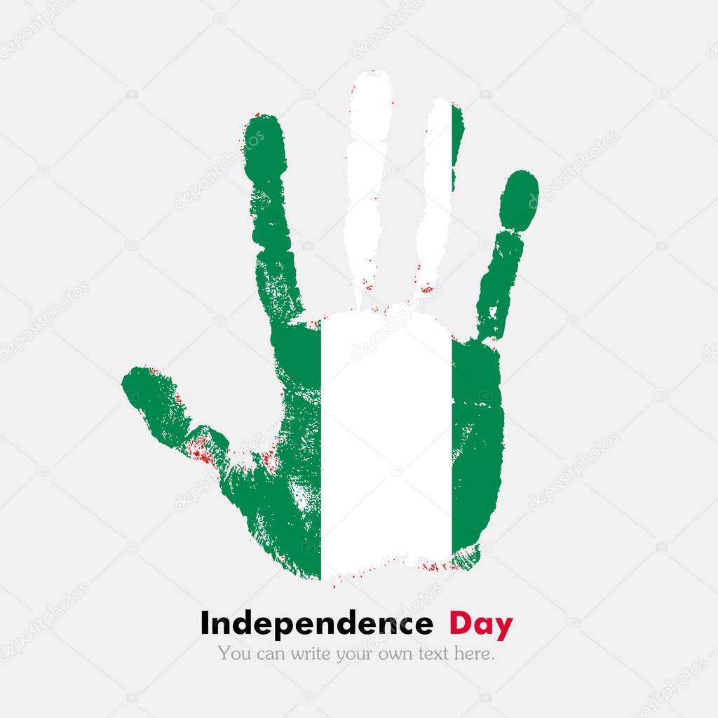 Handprint with the Flag of Nigeria in grunge style — Stock Vector ...