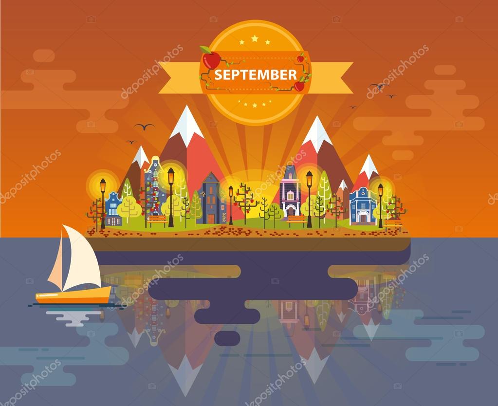 Autumn landscape. Small tow Stock Vector Image by ©MarynaBolsunova ...