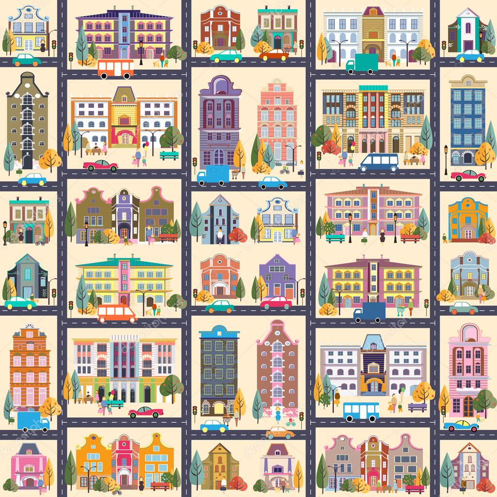 Small town and buildings — Stock Vector © MarynaBolsunova #95304778