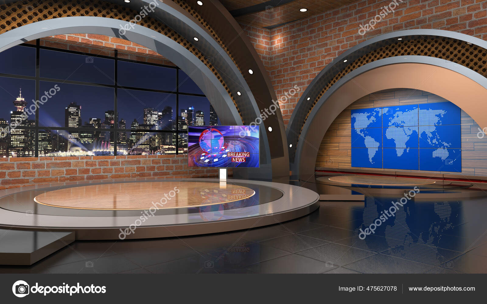Classic Indoor Virtual Studio_News Studio Backdrop Shows Wall Virtual News — Stok Foto © mus ...