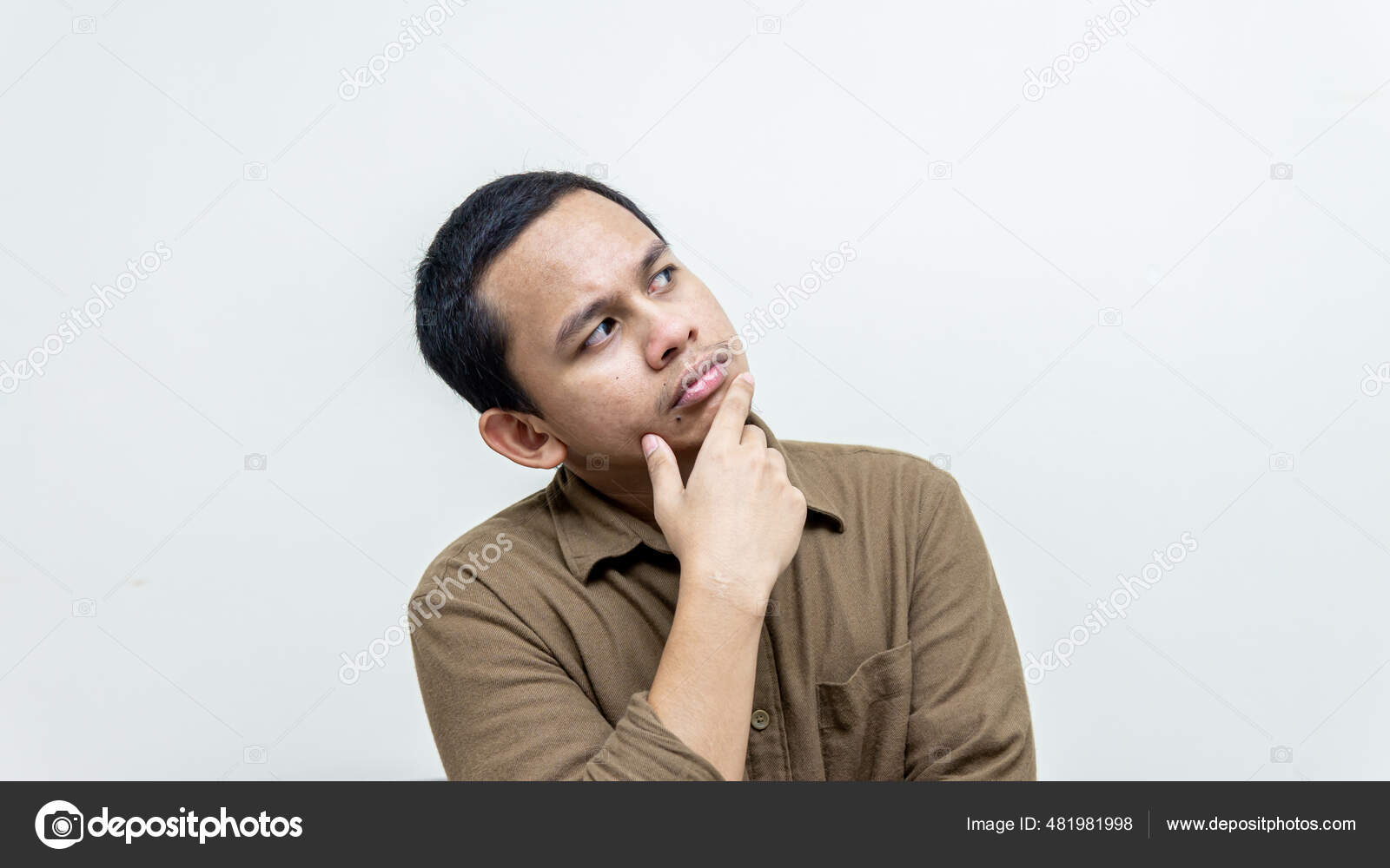 Confused Thinking Face Expression Young Asian Malay Man Hand Chin Stock ...