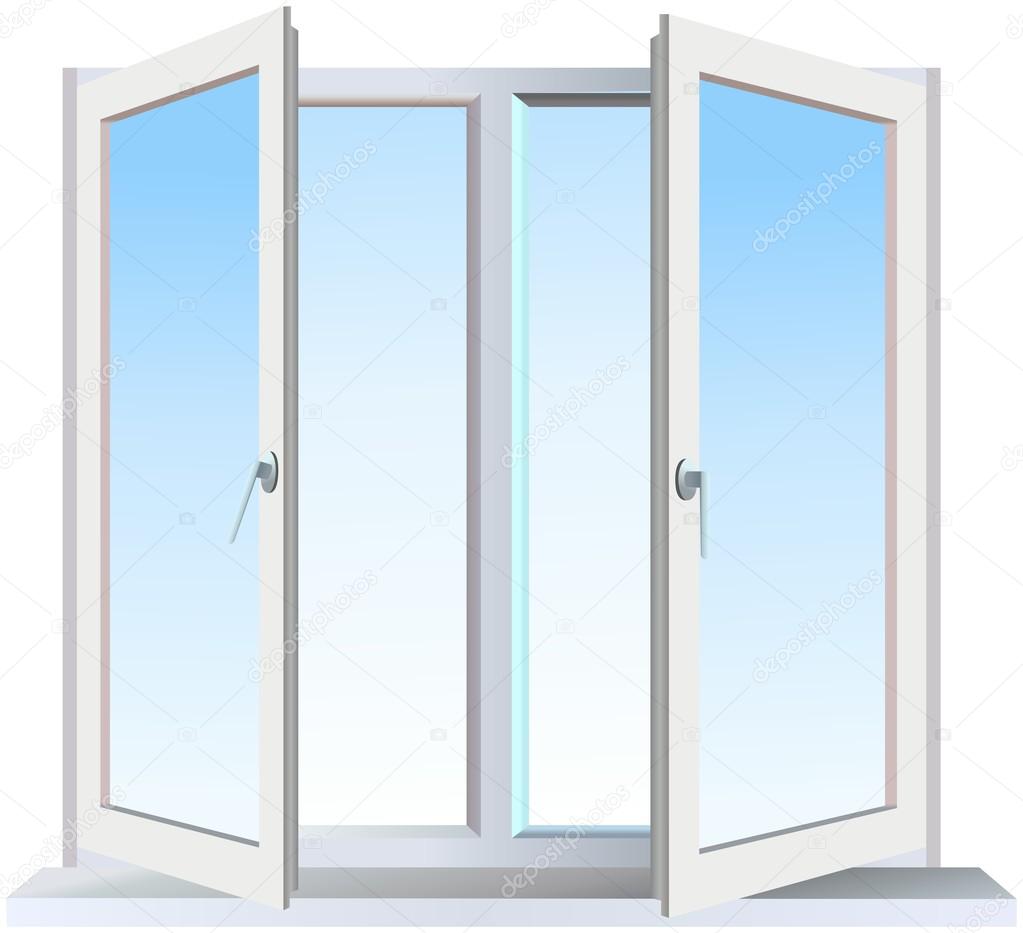 Full opened modern window with blue background Stock Photo by ...