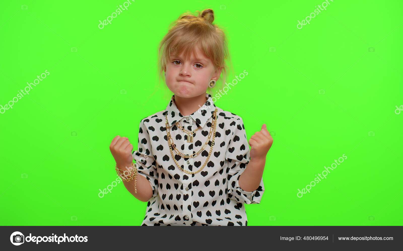 Unhappy frustrated annoyed kid child raising hands, quarreling, asking ...