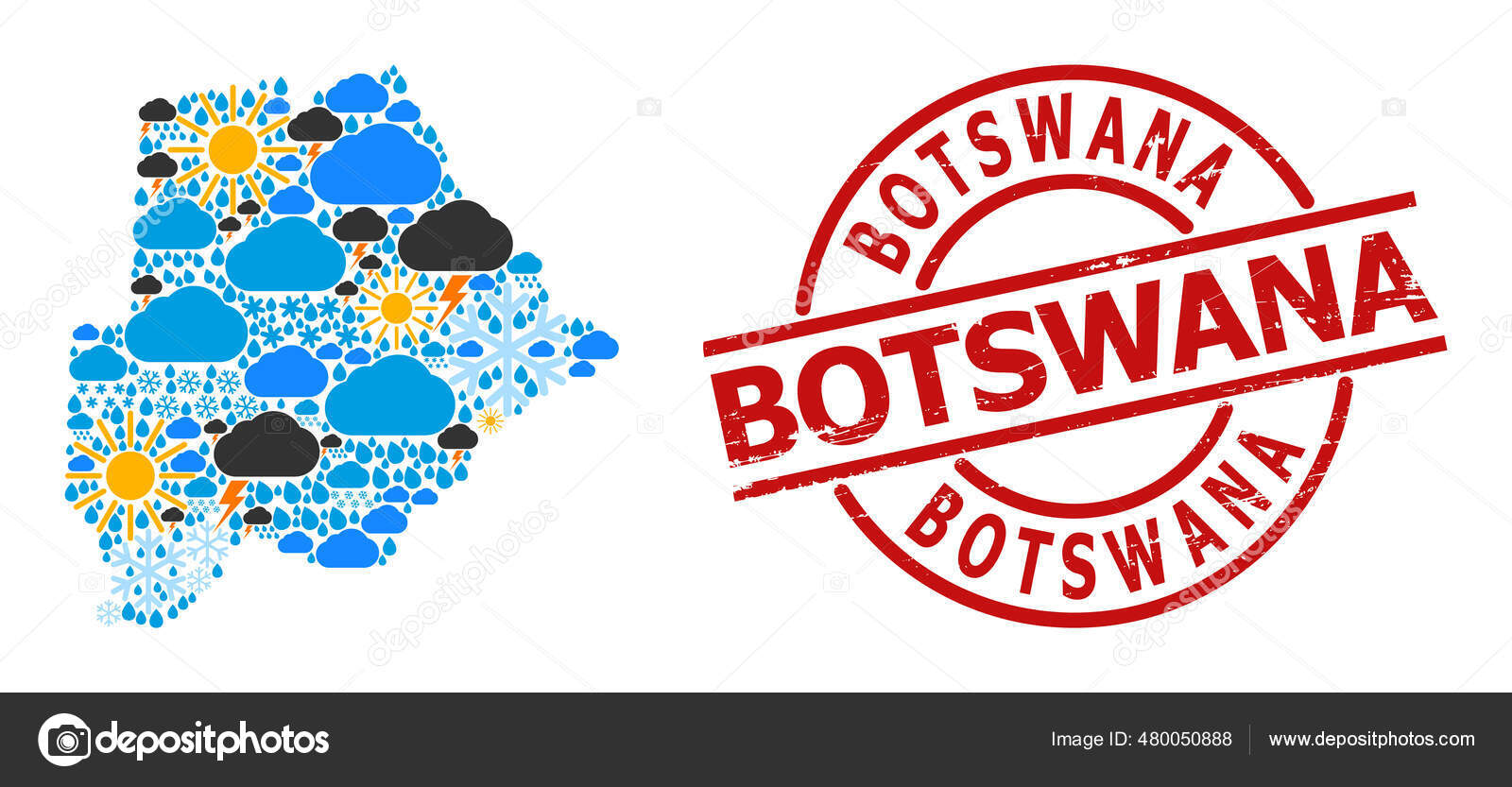 Weather Pattern Map of Botswana and Scratched Seal Stock Vector Image ...