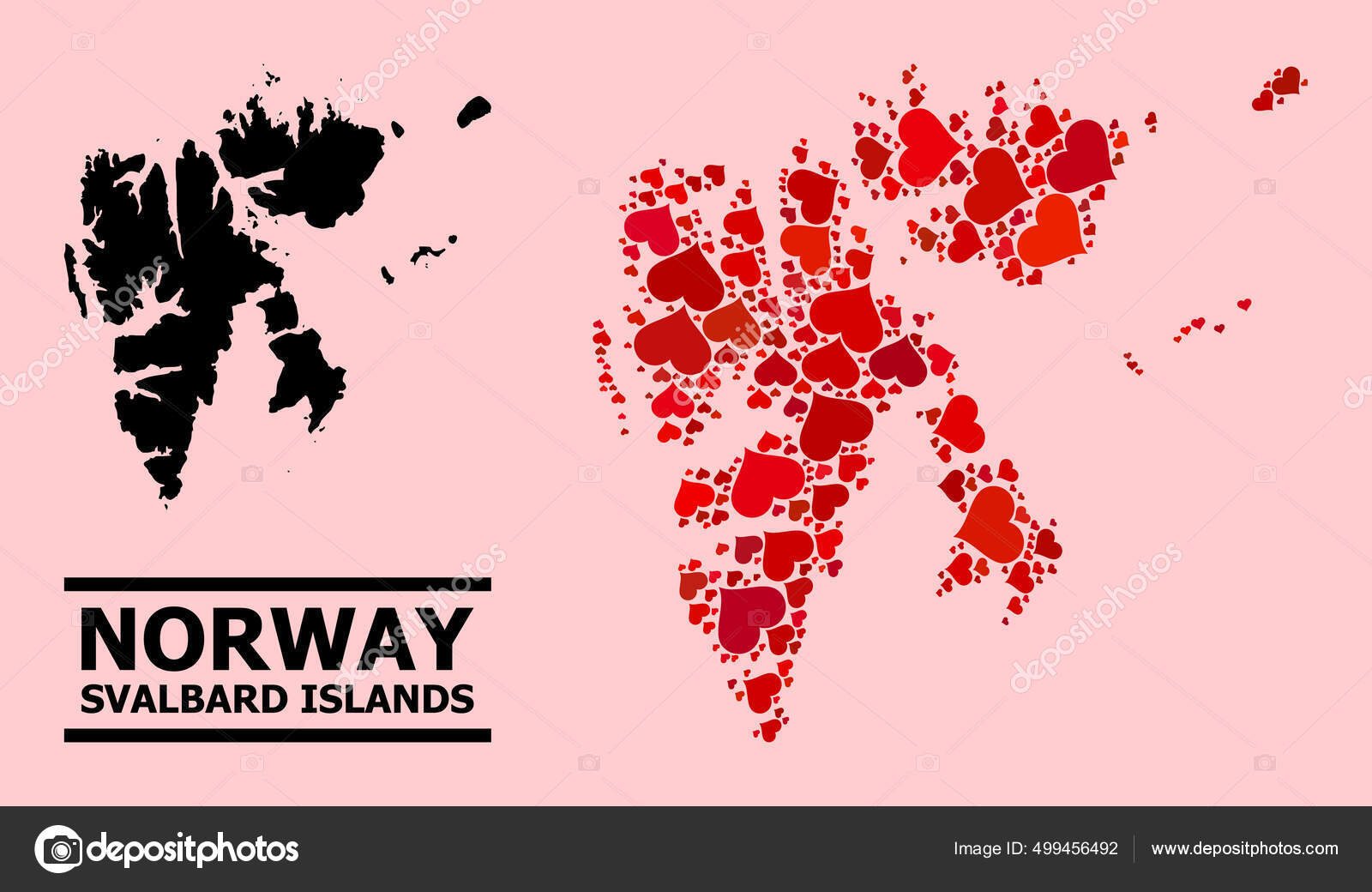 Red Love Heart Collage Mapa de las Islas Svalbard Vector de stock por ...