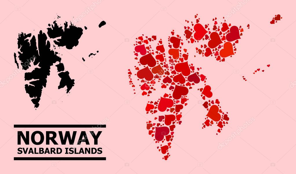 Red Love Heart Collage Mapa de las Islas Svalbard Vector de stock por ...