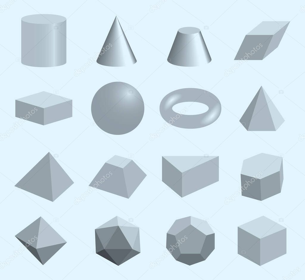 Conjunto de formas geom tricas volum tricas. Ilustraci n vectorial 2024