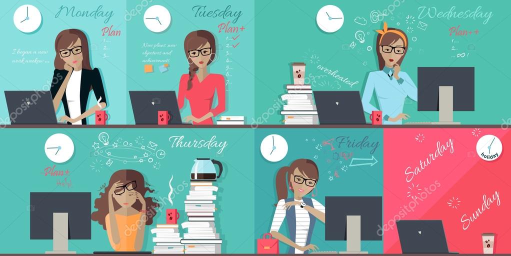 Woman Plan Work Week Design Flat Stock Vector Image by ©robuart #105506798