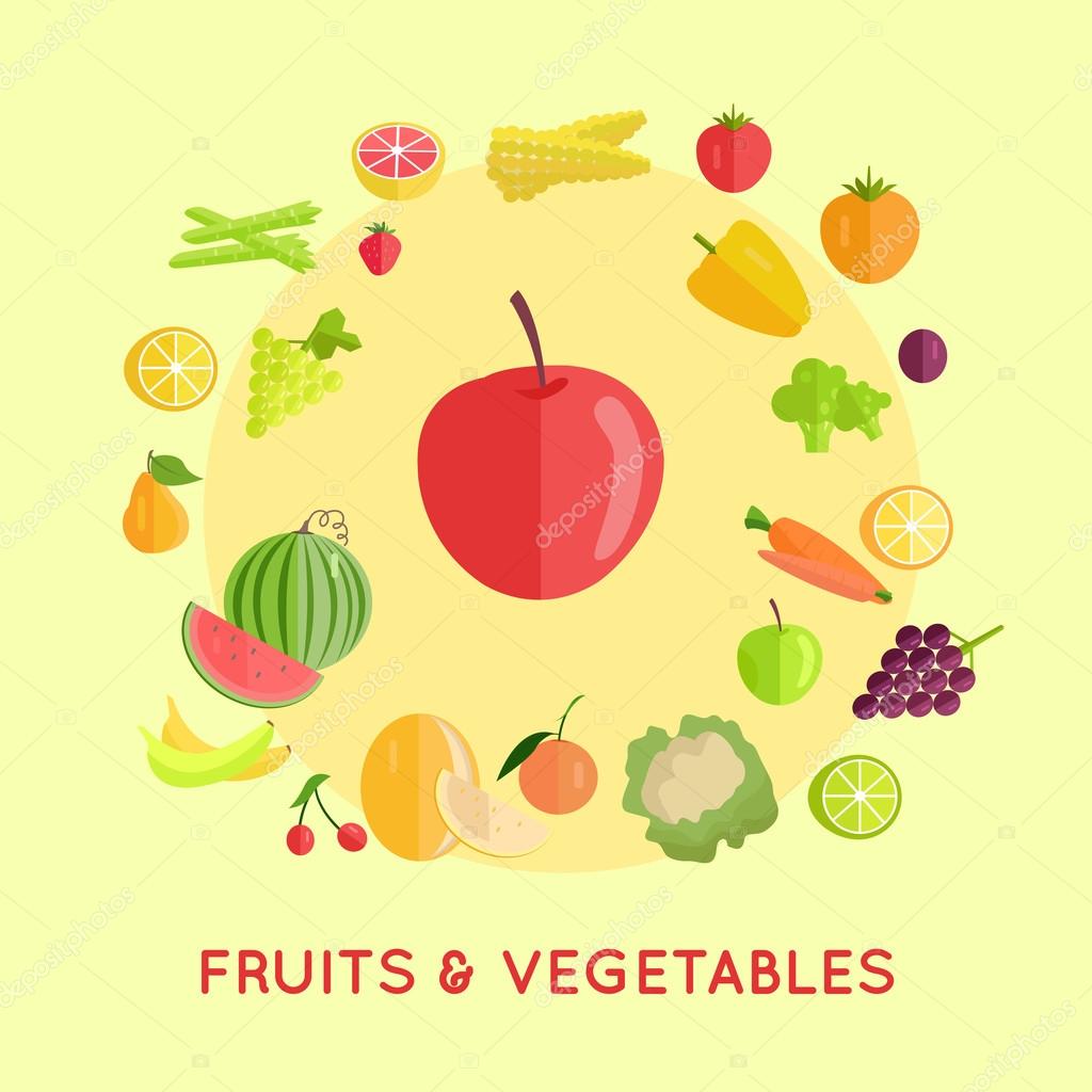 Set of Fruits Vegetables Vector Illustrations. Stock Vector Image by ...