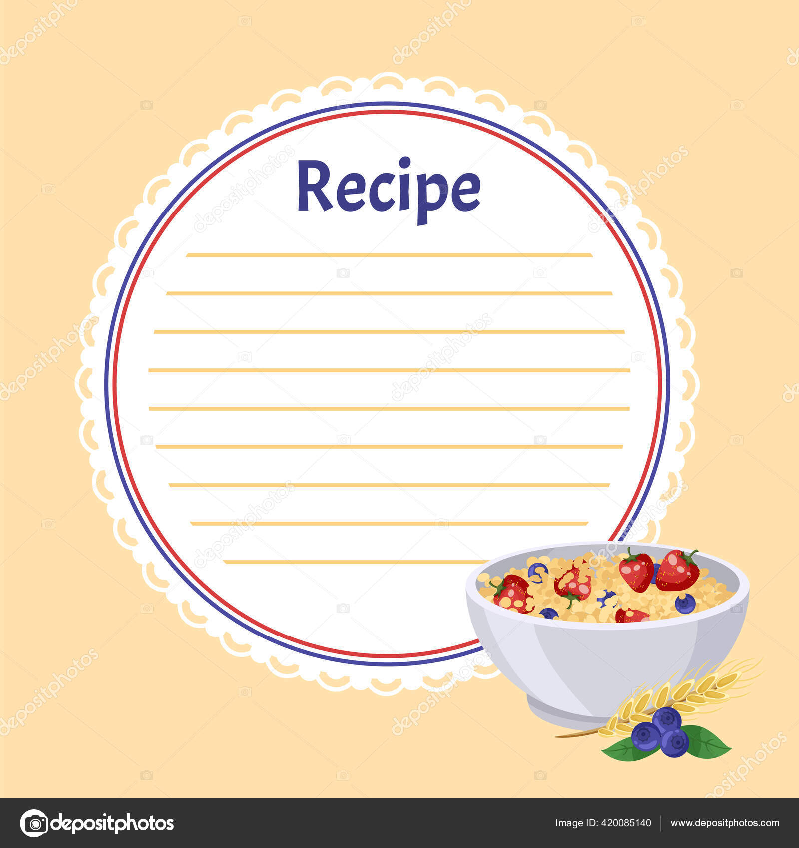Recipe note with empty lines, sticker for making notes, write useful ...