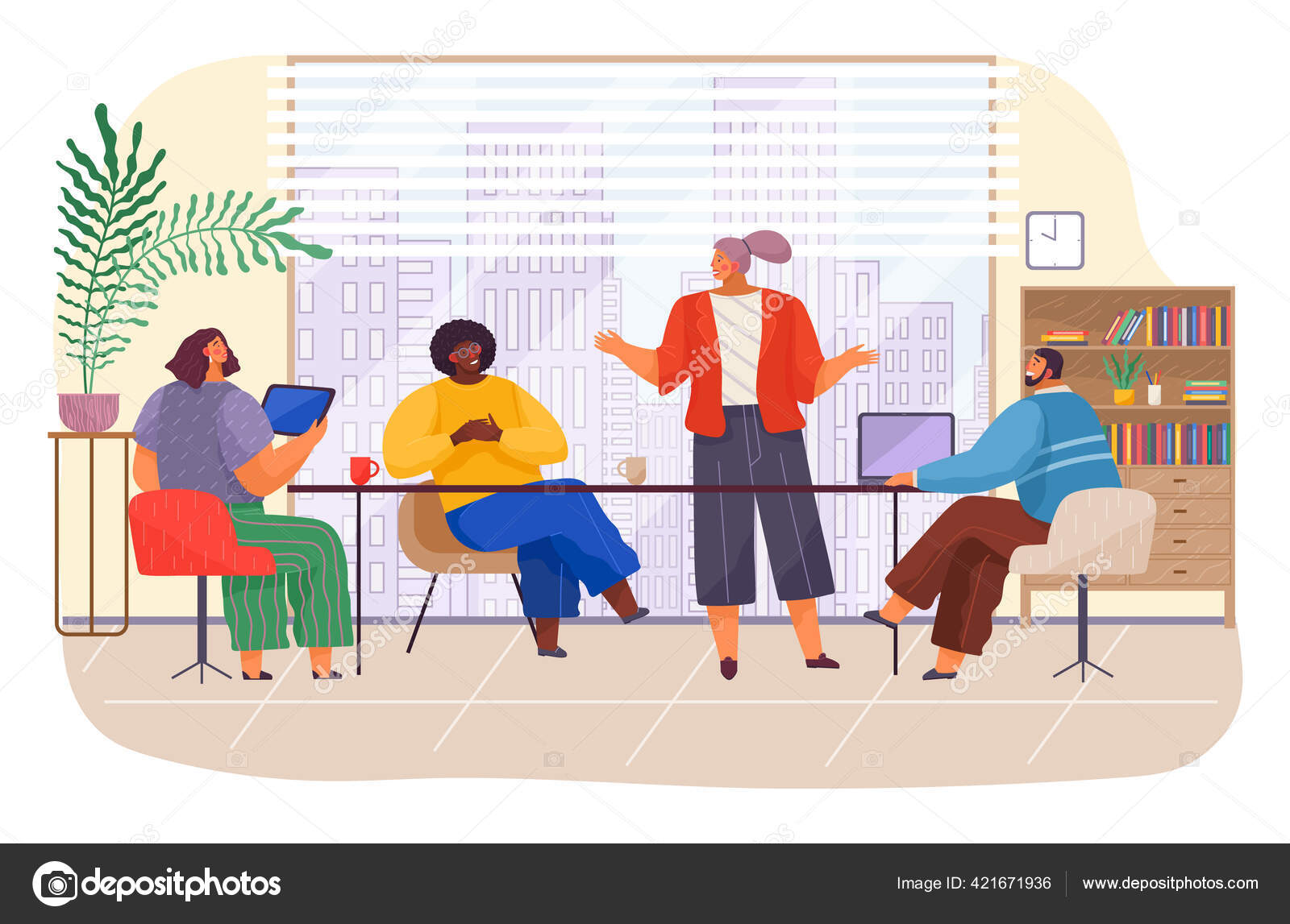 Group Of People Talking At Table Cartoon