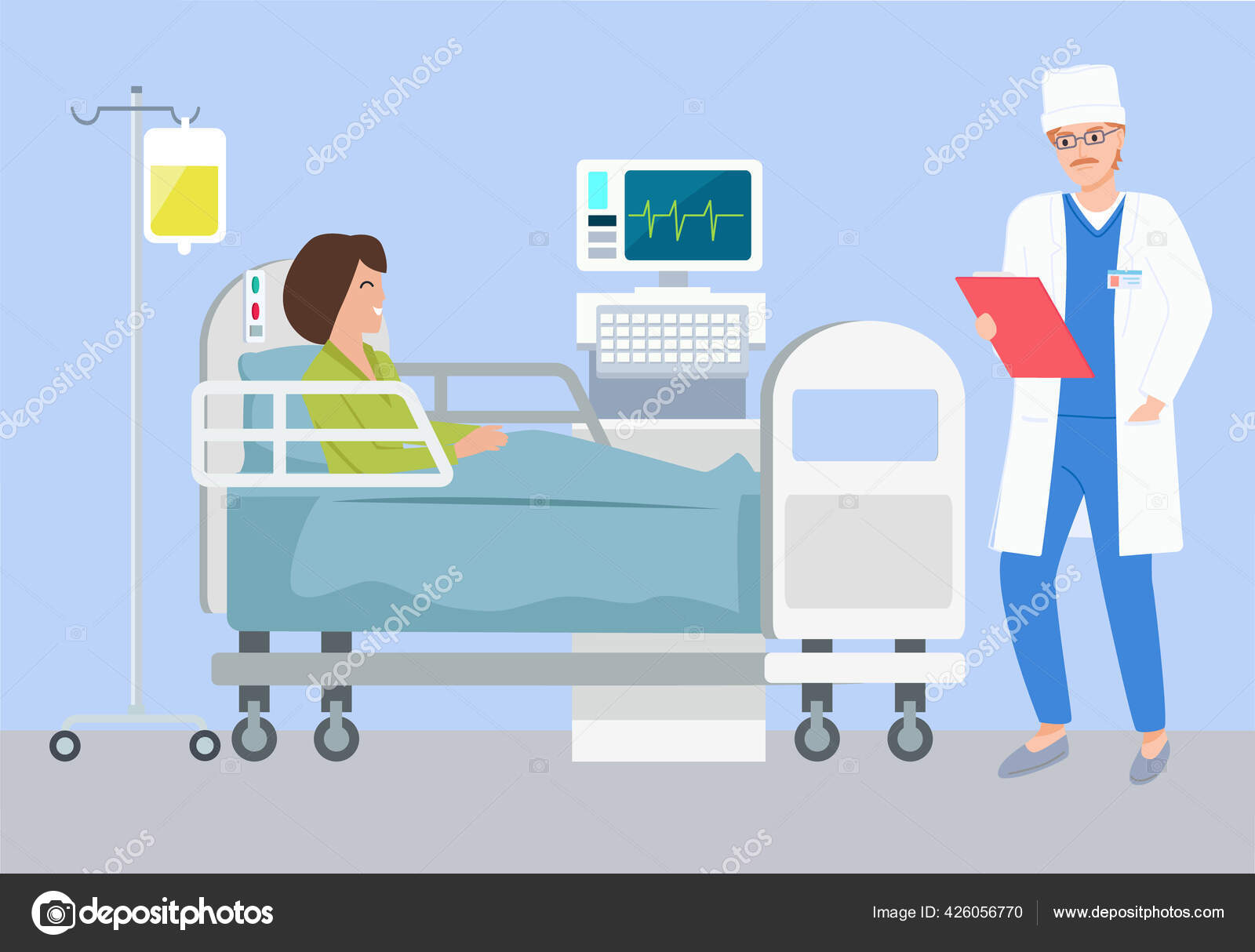 Sick Person In Hospital Bed Cartoon