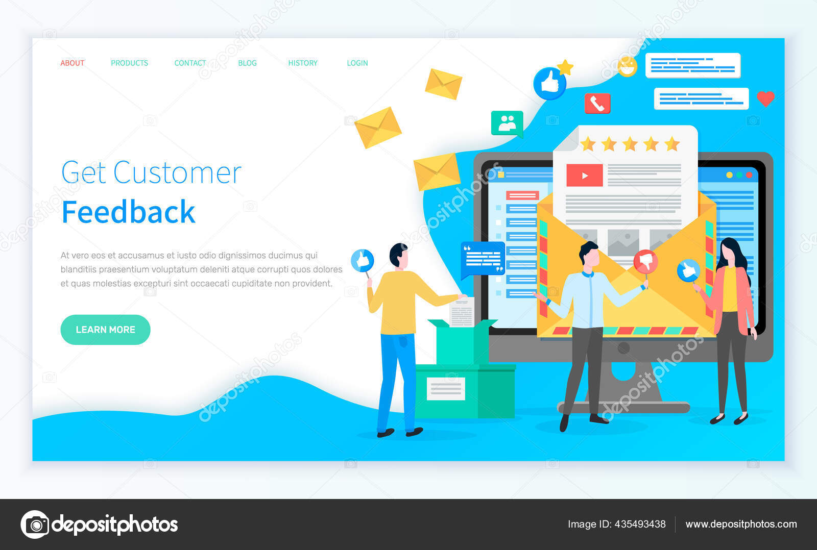 Business concept get customer feedback. Landing page template with ...